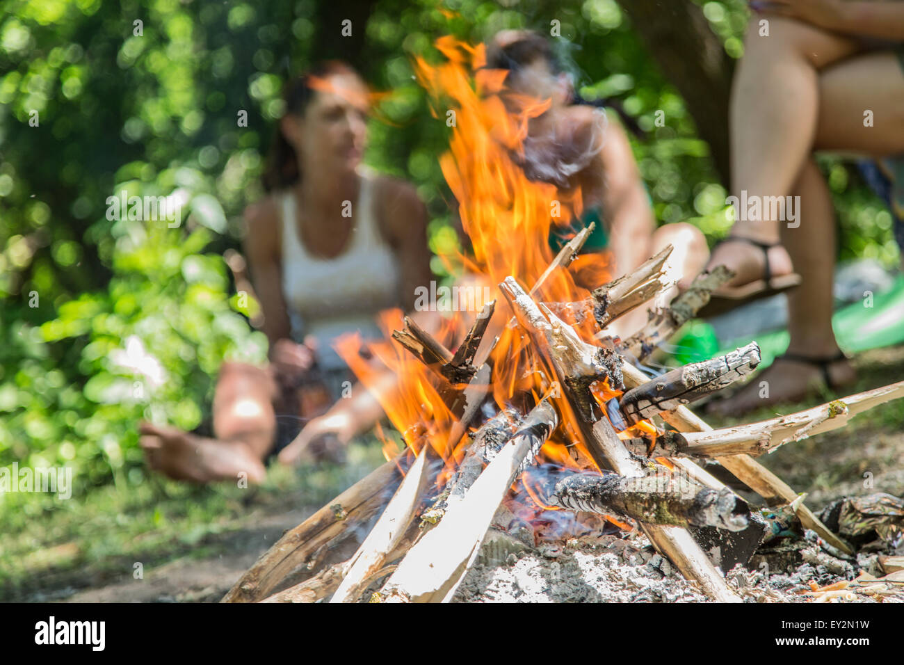 Bonfire in the forest. Happy holidays Stock Photo - Alamy
