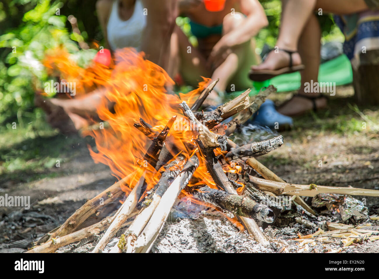 Bonfire in the forest. Happy holidays Stock Photo - Alamy