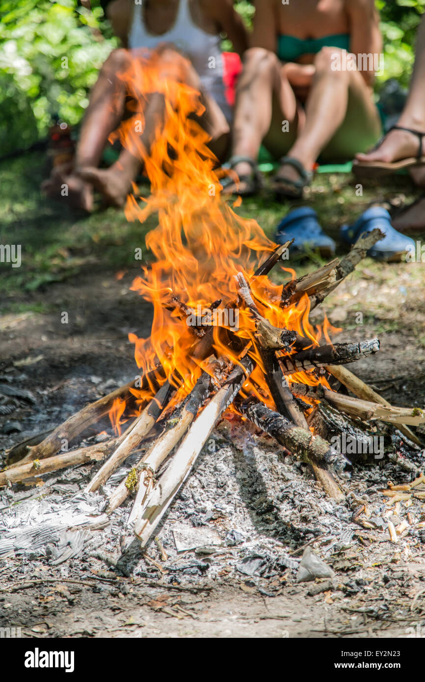 Bonfire in the forest. Happy holidays Stock Photo - Alamy