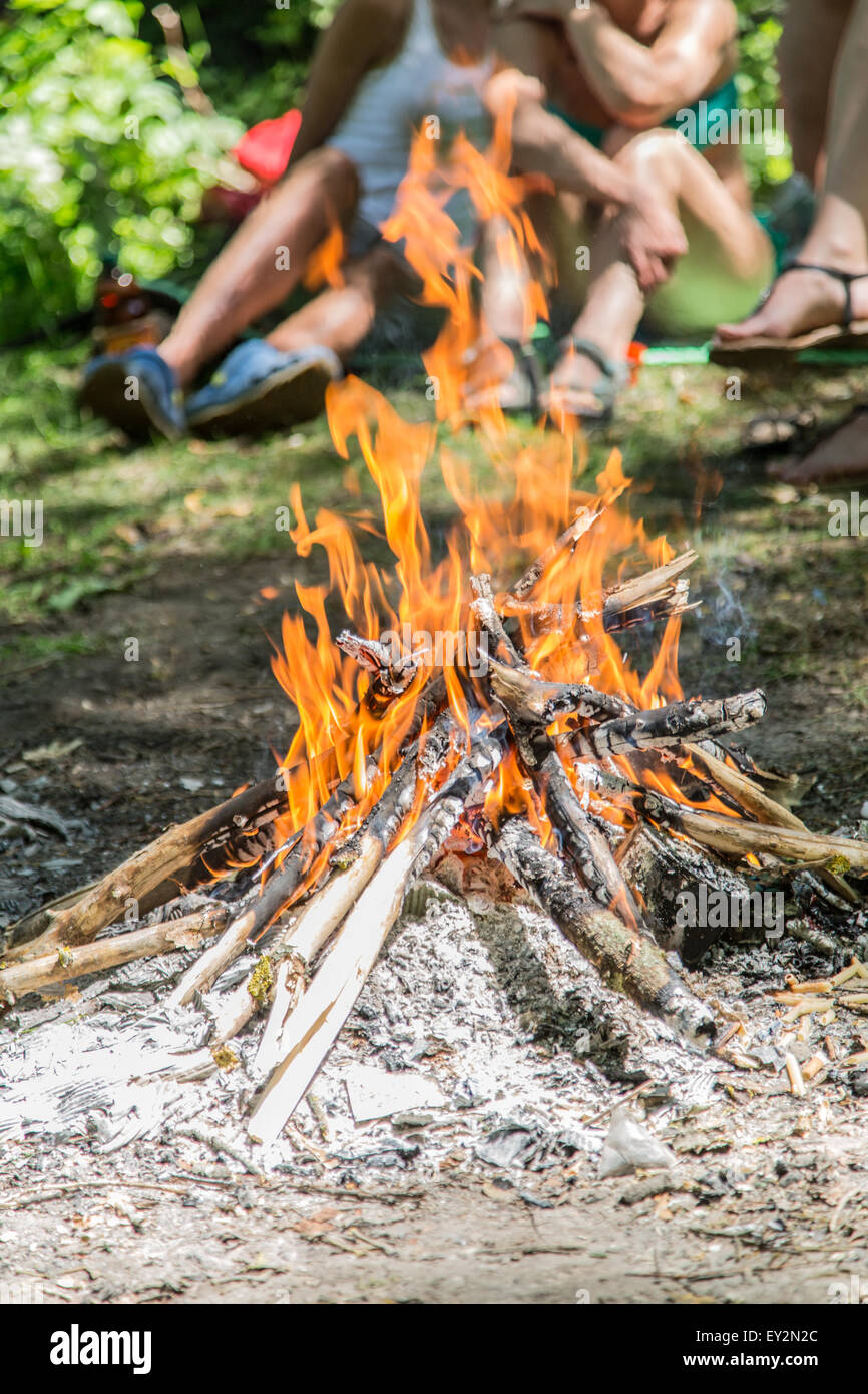 Bonfire in the forest. Happy holidays Stock Photo - Alamy