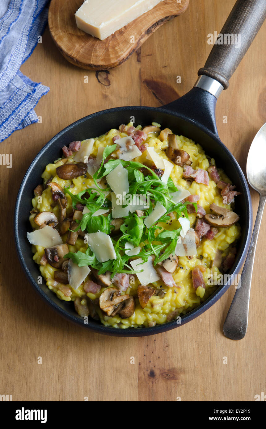 Mushroom and pancetta risotto Stock Photo - Alamy