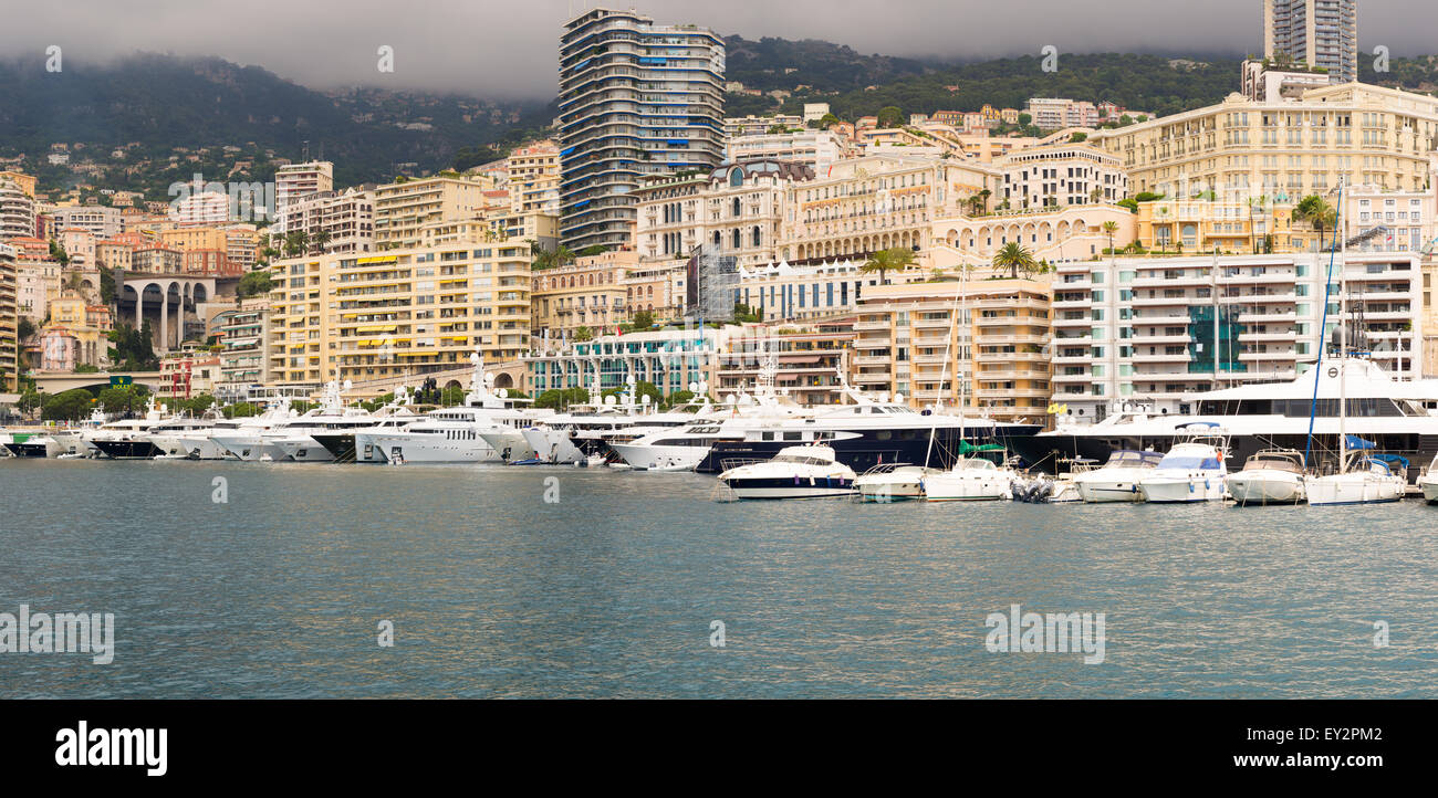 Port Hercule panorama on an overcast day. Hercule is Monaco's main ...