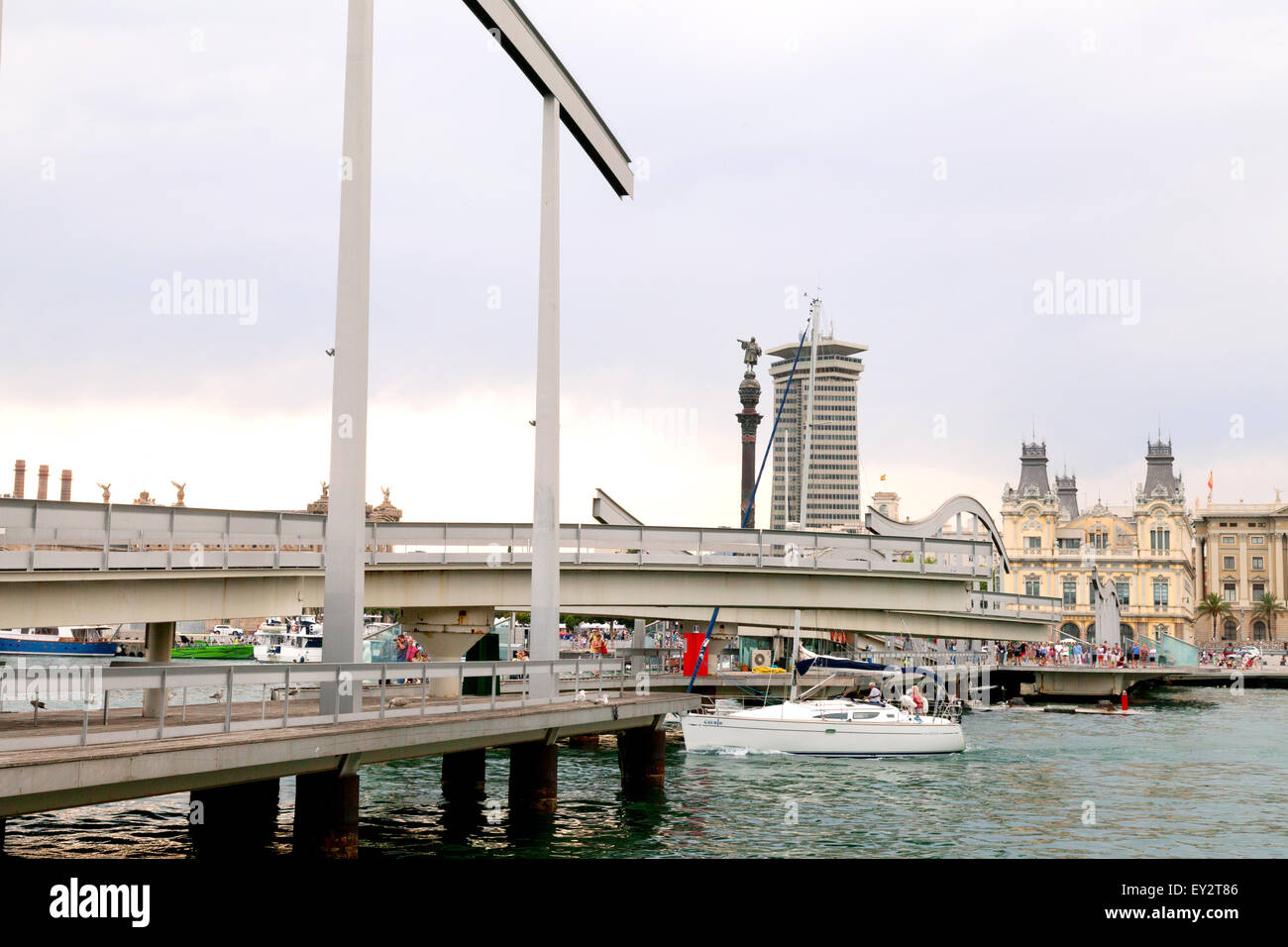 The swing bridge opening to allow a sailboat through, The Rambla de Mar ...