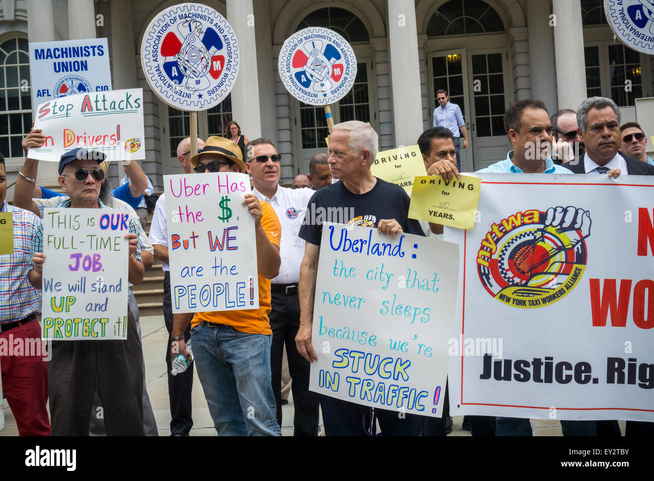 New York, USA. 20th July, 2015. Taxi drivers and supporters rally on ...