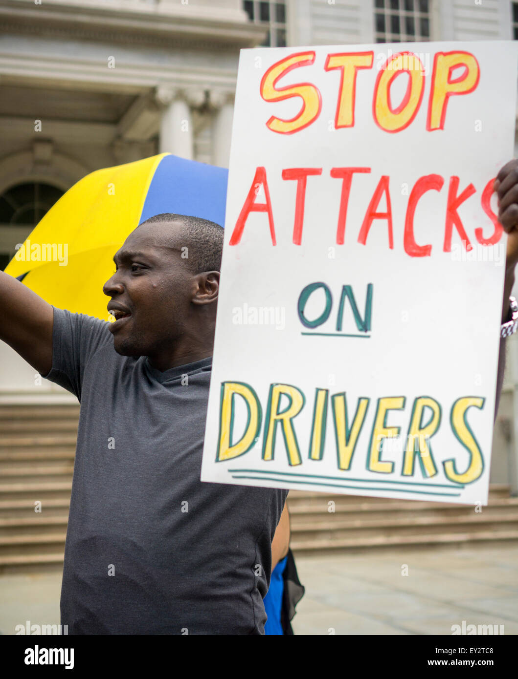 New York, USA. 20th July, 2015. Taxi drivers and supporters rally on ...