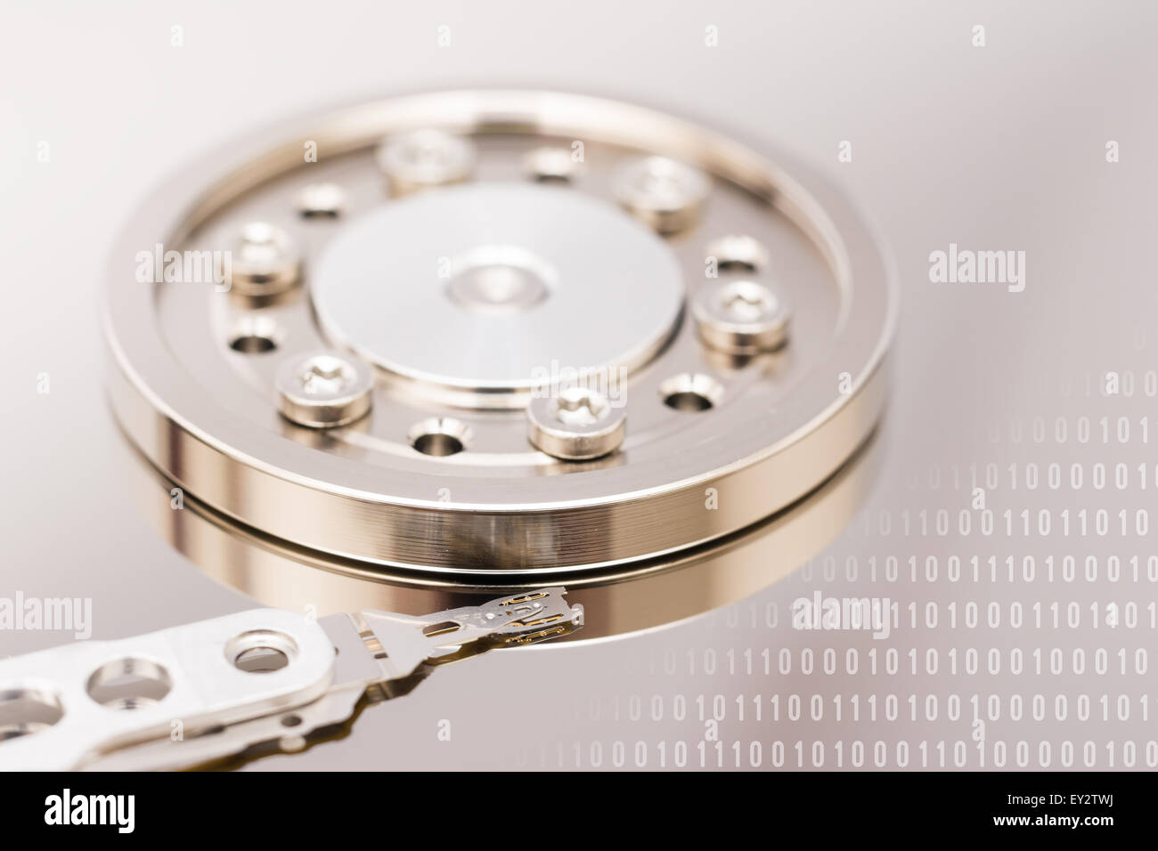 Computer Hard Disk Drive Internals And Binary Number Code Stock Photo ...