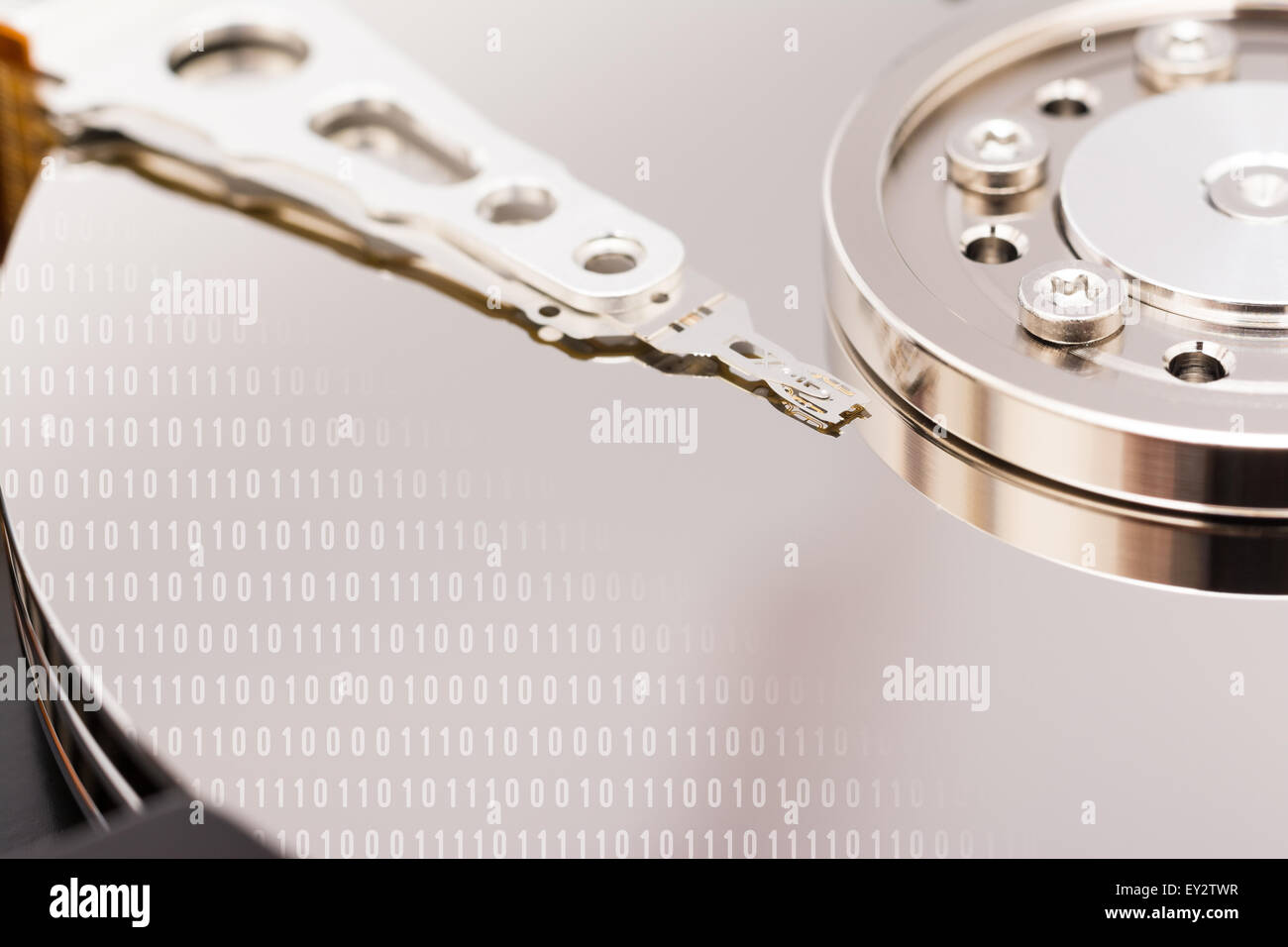 Computer Hard Disk Drive Internals And Binary Number Code Stock Photo ...