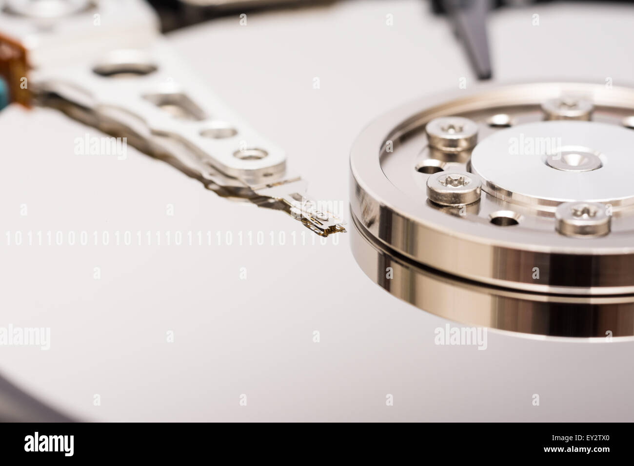 Computer Hard Disk Drive Internals And Binary Number Code Stock Photo ...