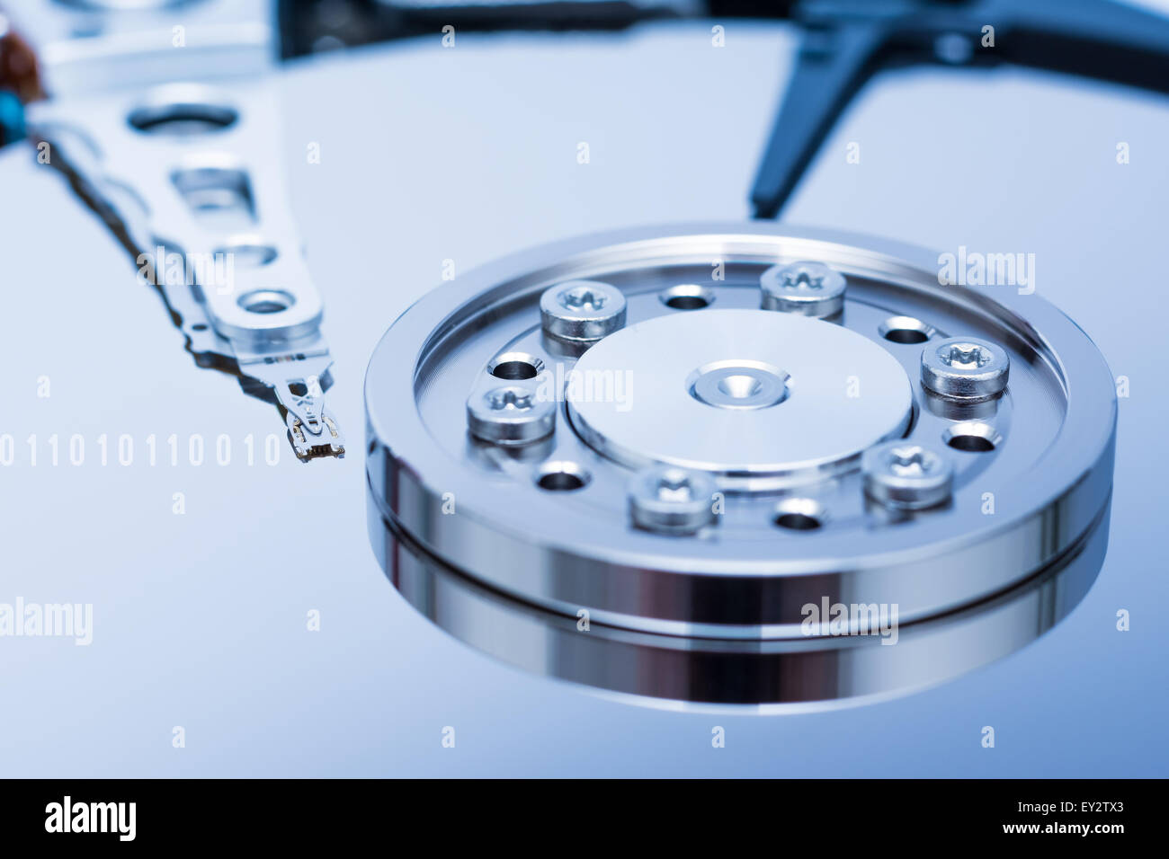 Computer Hard Disk Drive Internals And Binary Number Code Stock Photo ...