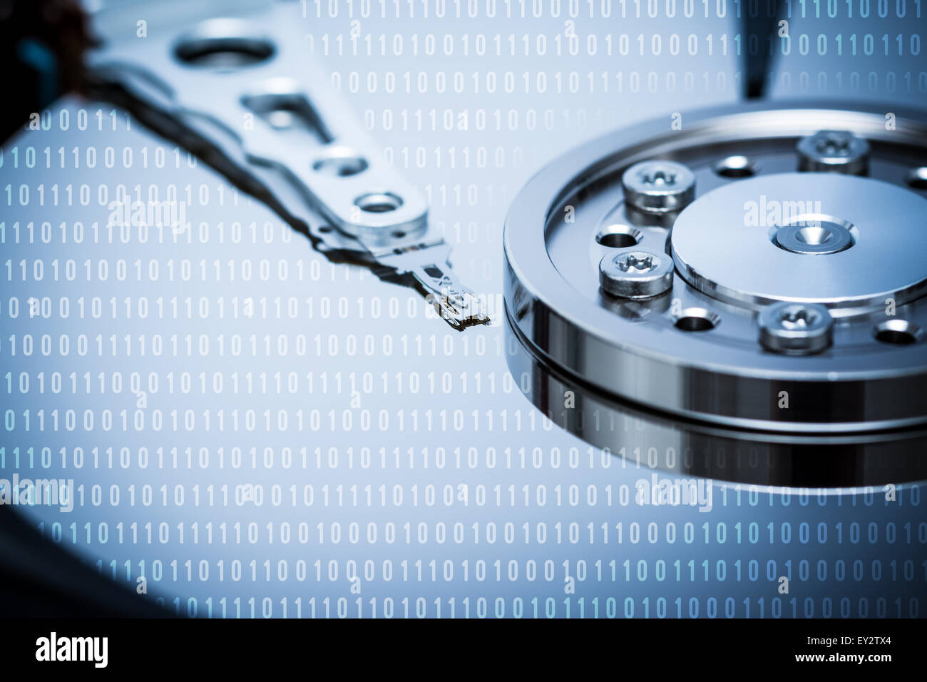 Computer Hard Disk Drive Internals And Binary Number Code Stock Photo - Alamy