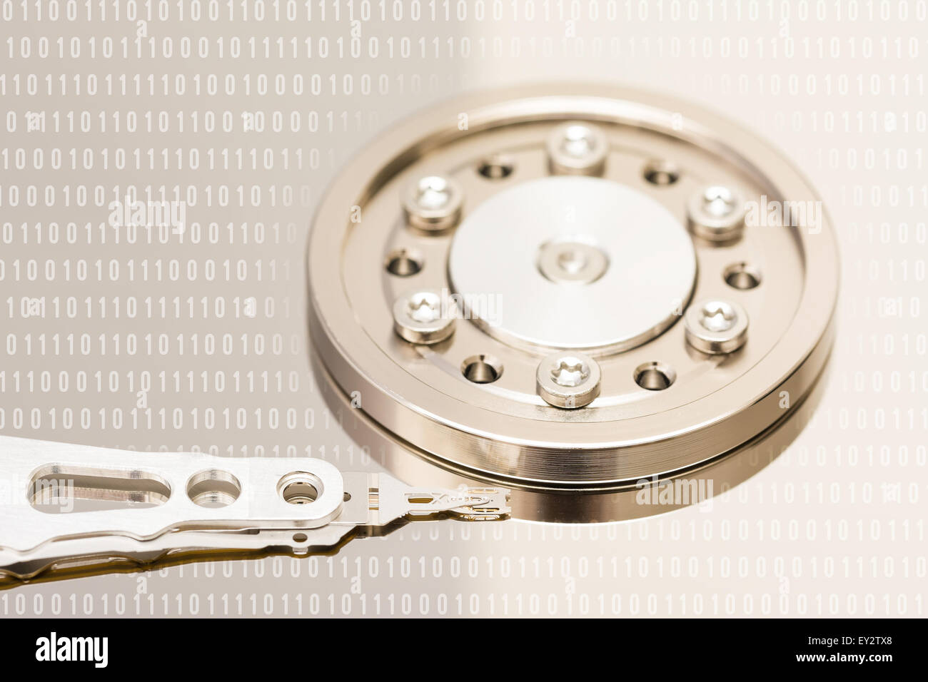 Computer Hard Disk Drive Internals And Binary Number Code Stock Photo ...