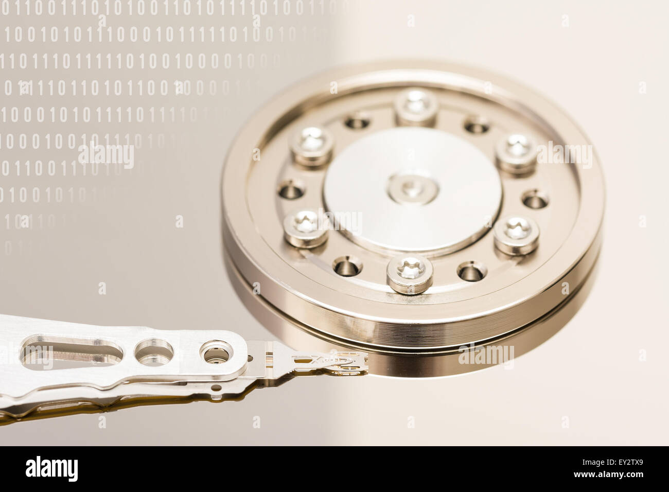 Computer Hard Disk Drive Internals And Binary Number Code Stock Photo ...