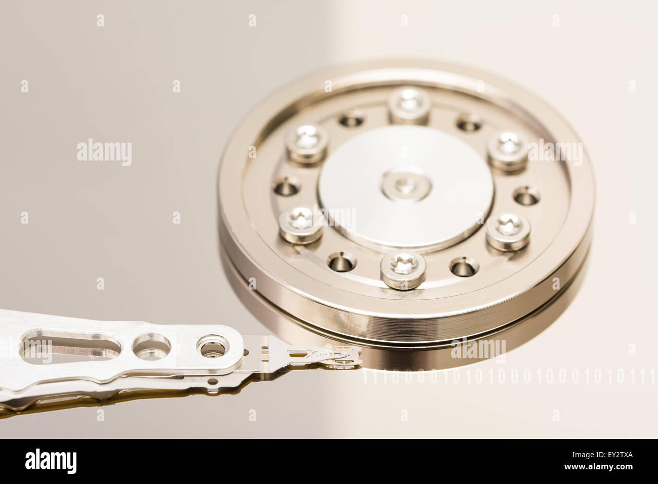 Computer Hard Disk Drive Internals And Binary Number Code Stock Photo ...