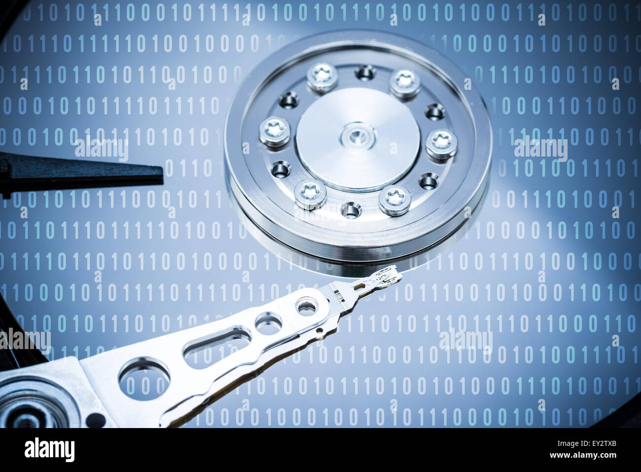 Computer Hard Disk Drive Internals And Binary Number Code Stock Photo ...