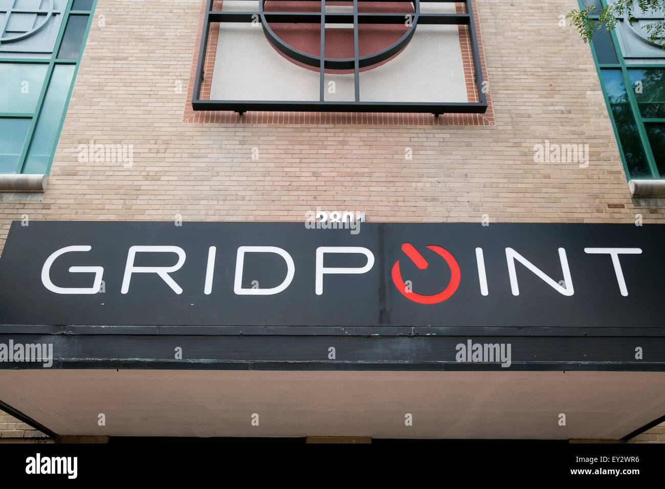 A logo sign outside of the headquarters of GridPoint in Arlington ...