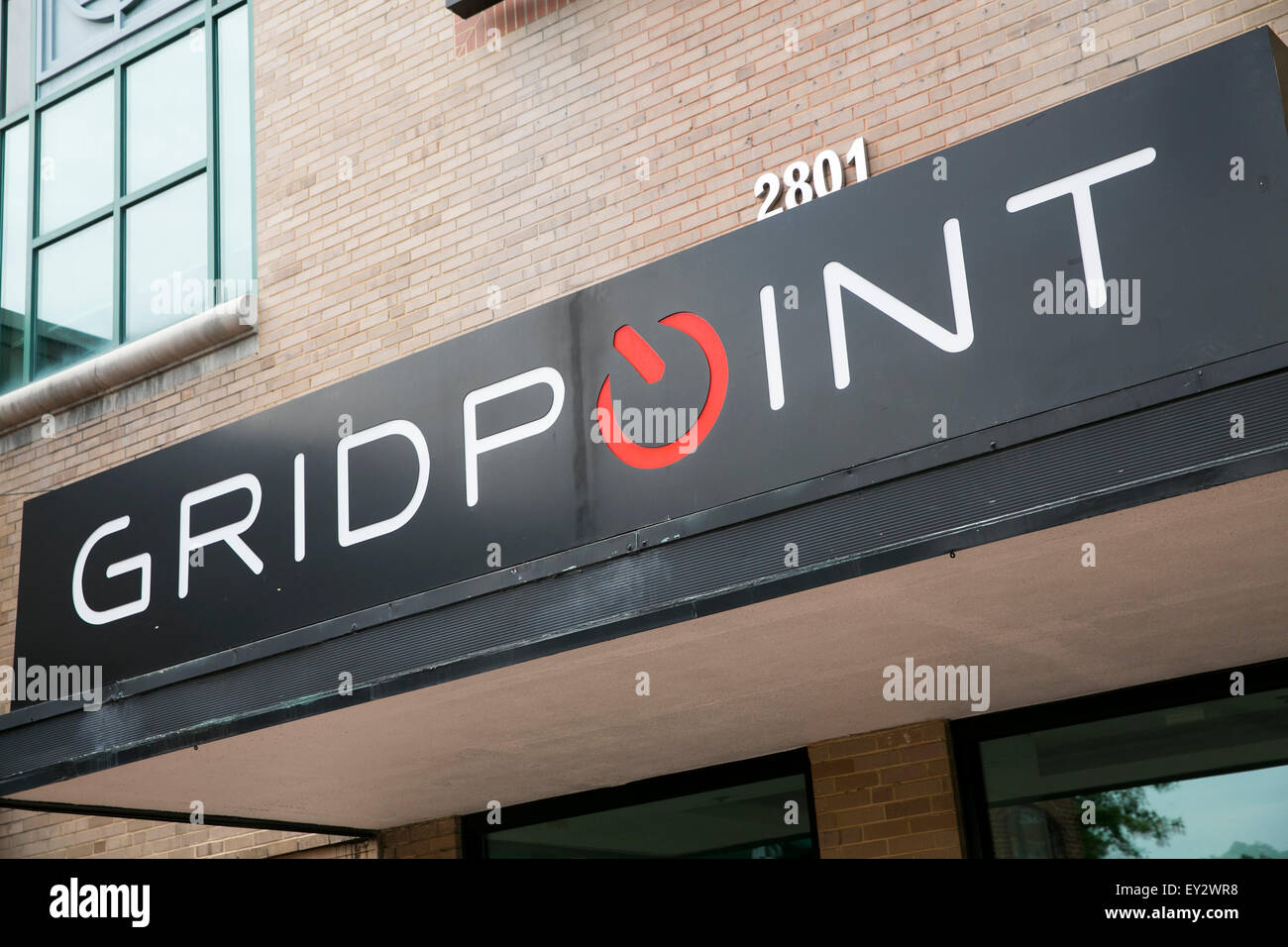 A logo sign outside of the headquarters of GridPoint in Arlington ...