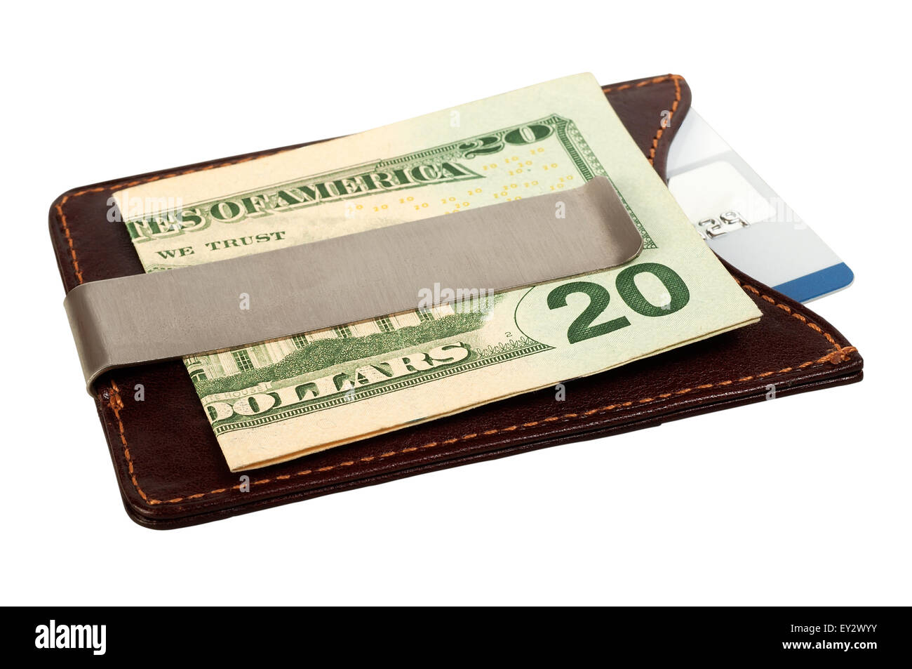 Dollars in money clip and credit card. Isolated on white background ...