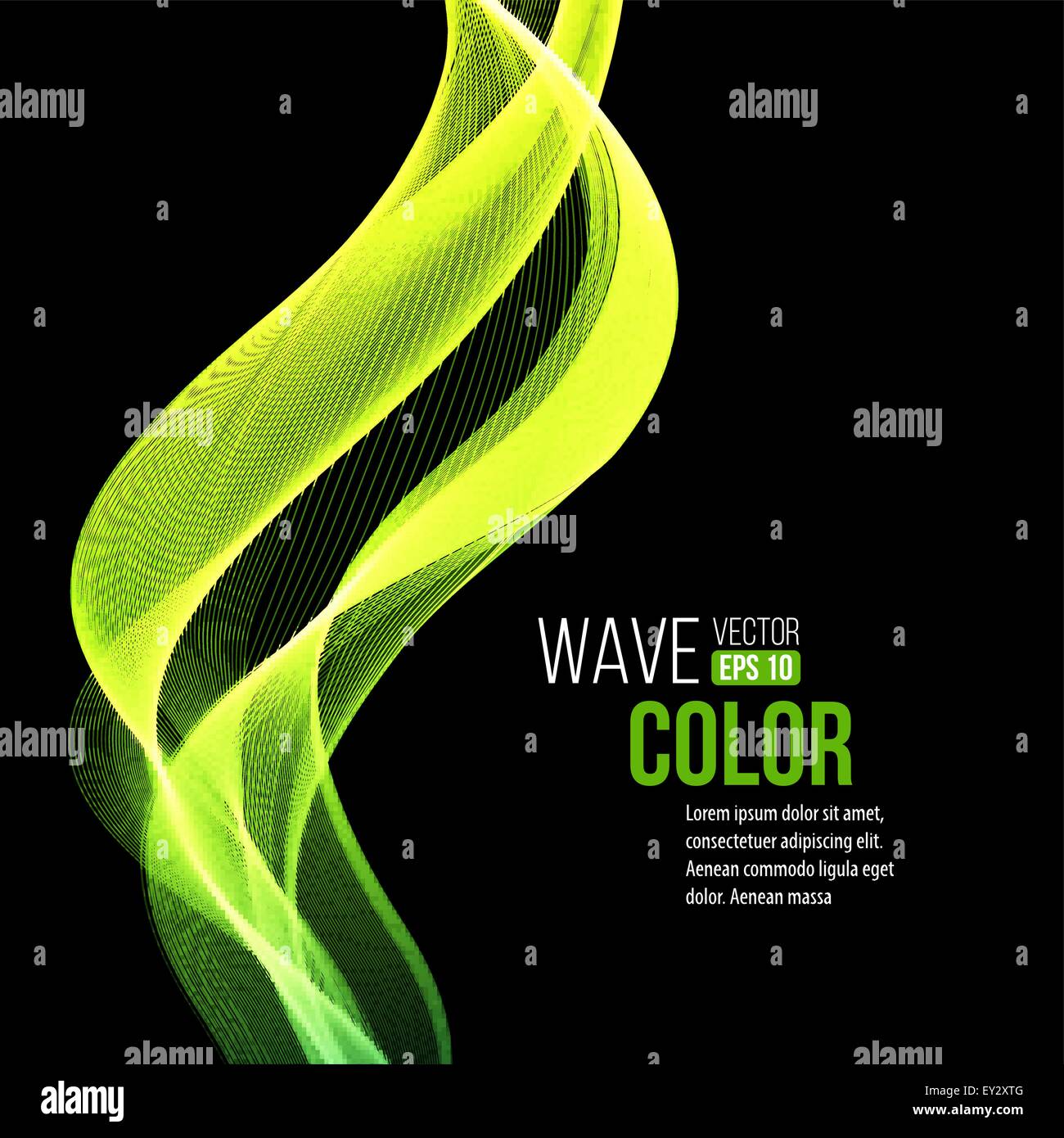 Abstract transparent green waves on black background. Vector ...