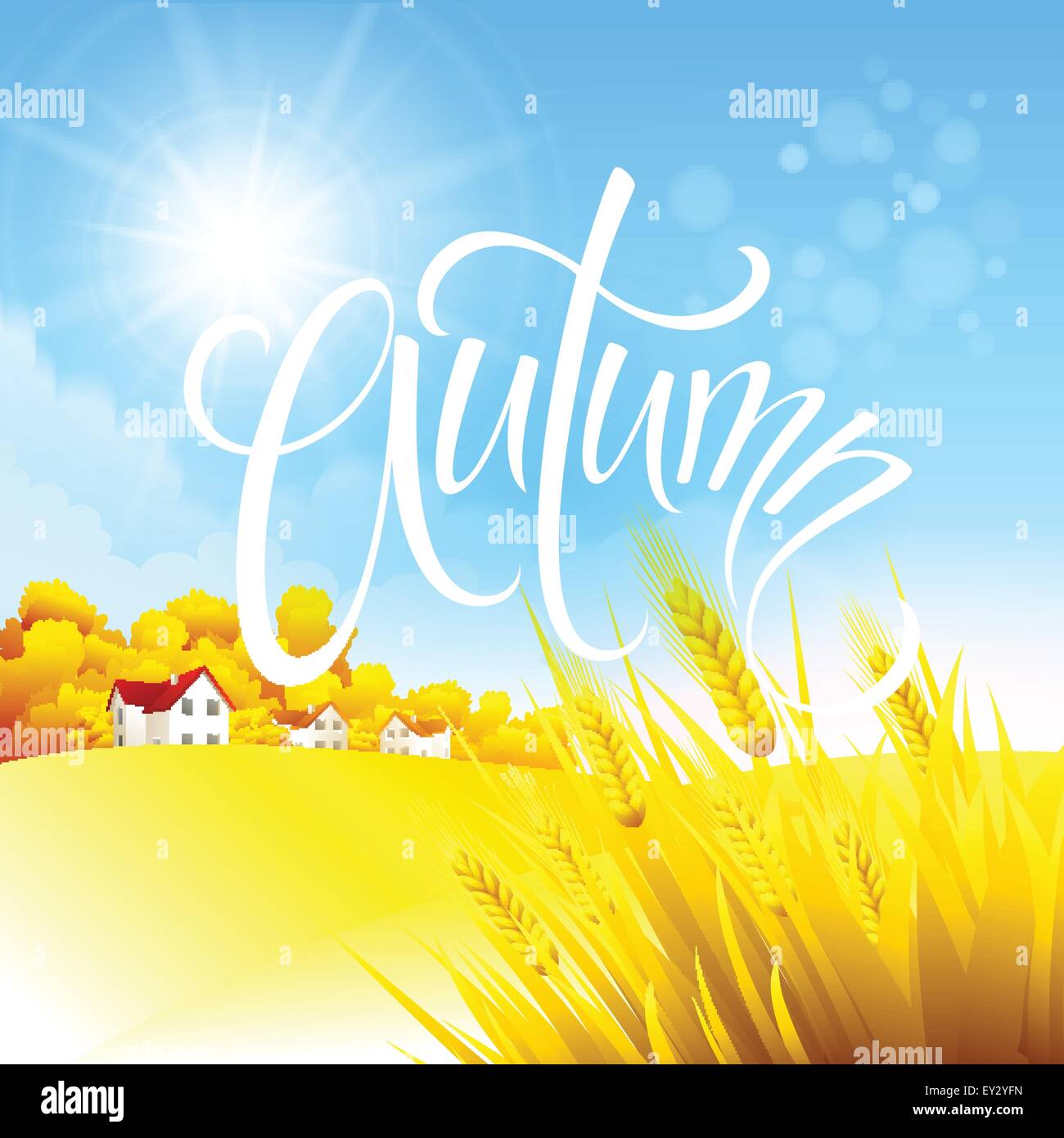 Autumn rural landscape. Vector illustration Stock Vector Image & Art ...