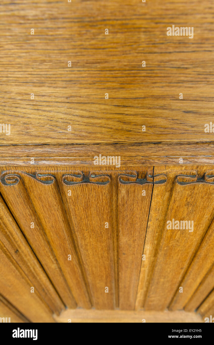 Ornate wood scrolled carving in an oak door Stock Photo - Alamy