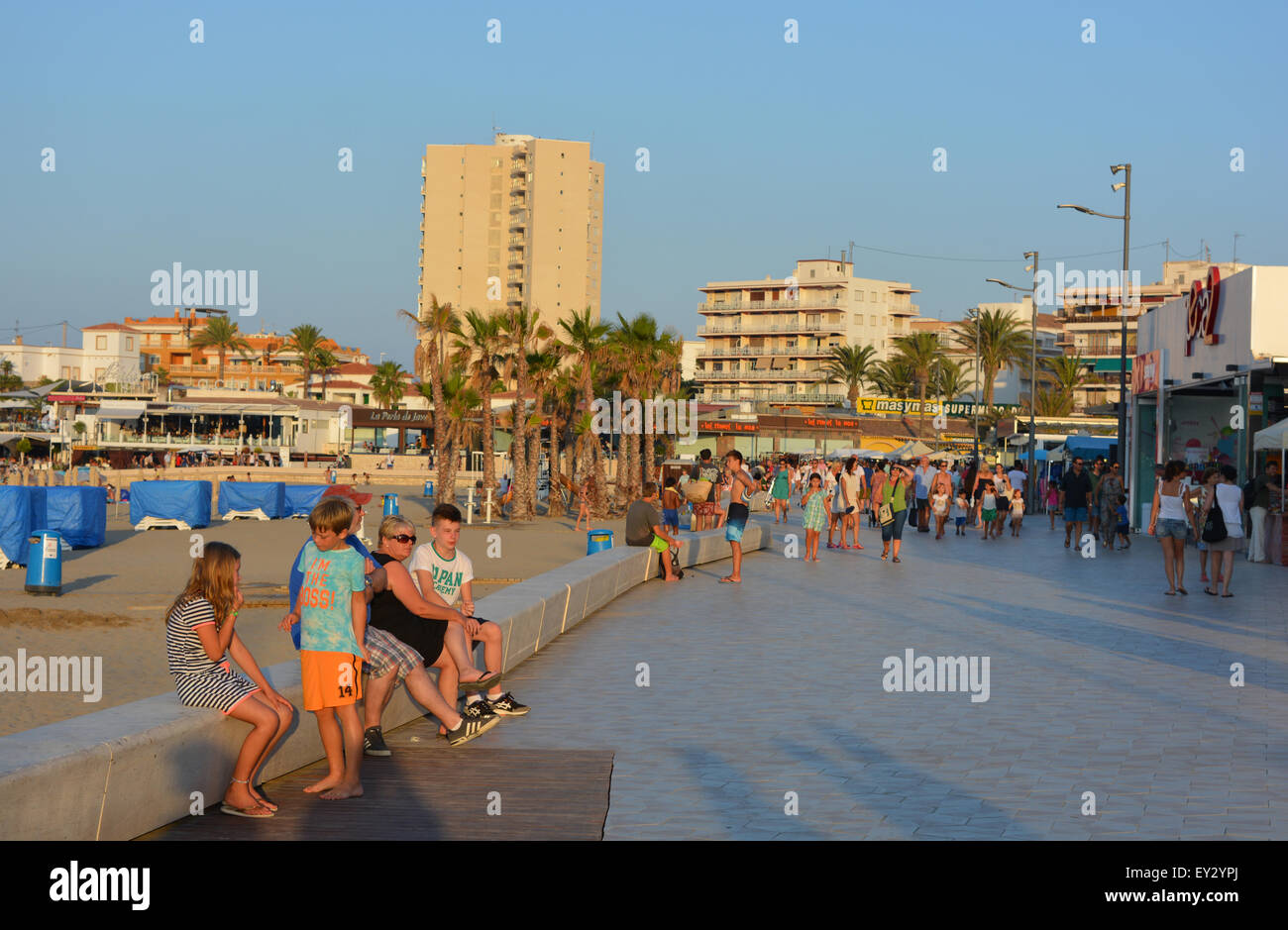 Late evening view of the Arenal beach area in high summer, Javea ...