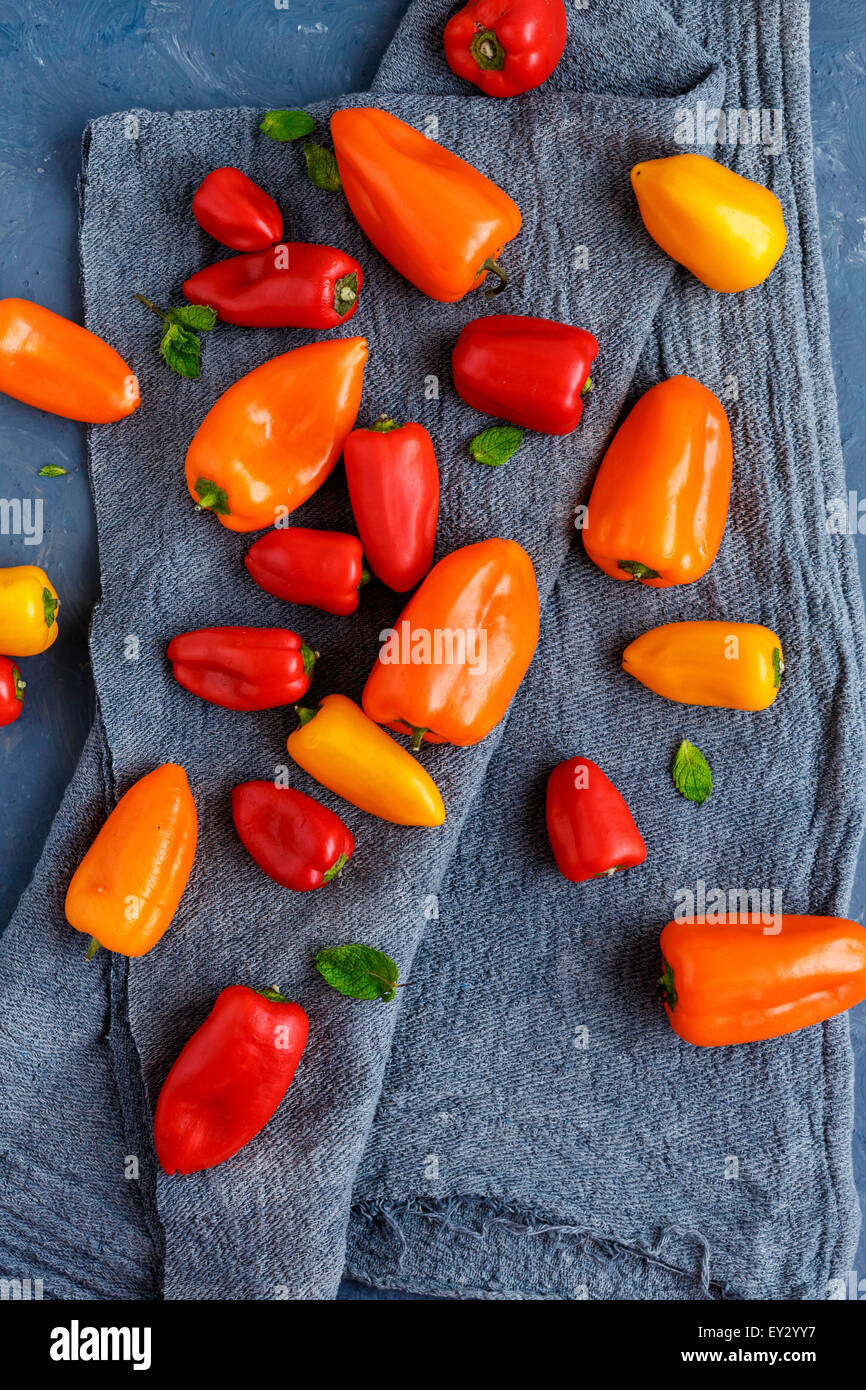 Sweet Crunchy Colorful Peppers on a Dark Grey Background Stock Photo ...
