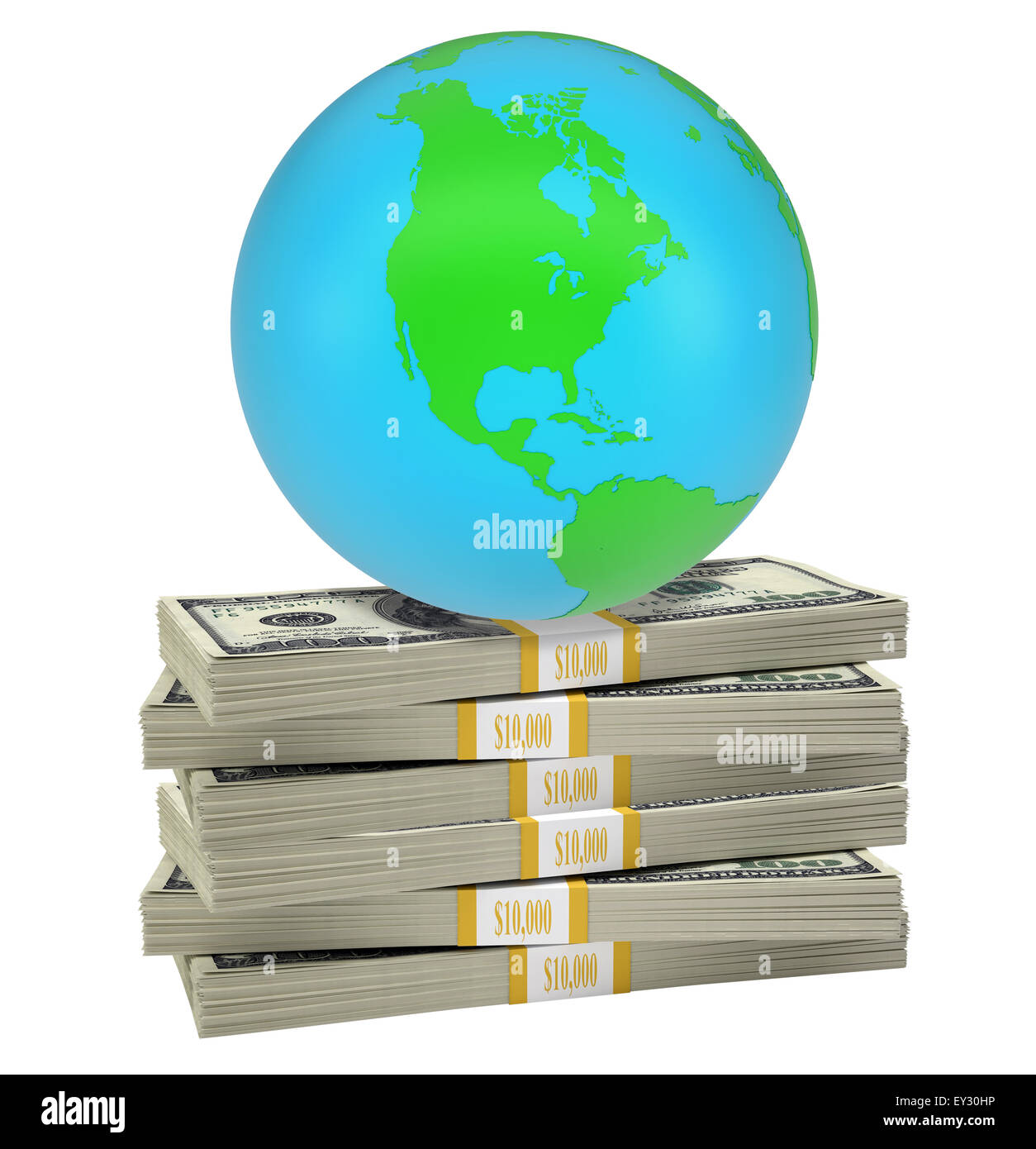 Earth on bundle of money Stock Photo - Alamy