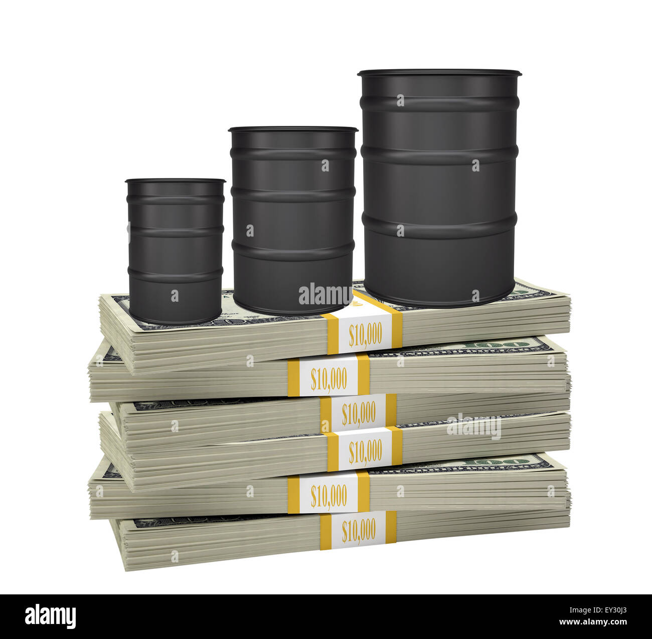 Oil barrels on bundle of money Stock Photo - Alamy