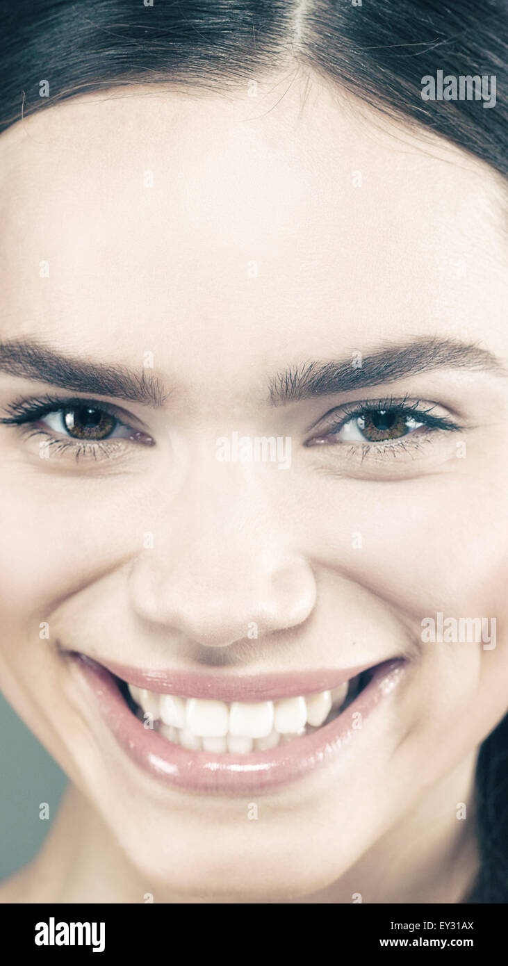 Beauty smile. Attractive young girl smiling. Health banner Stock Photo ...