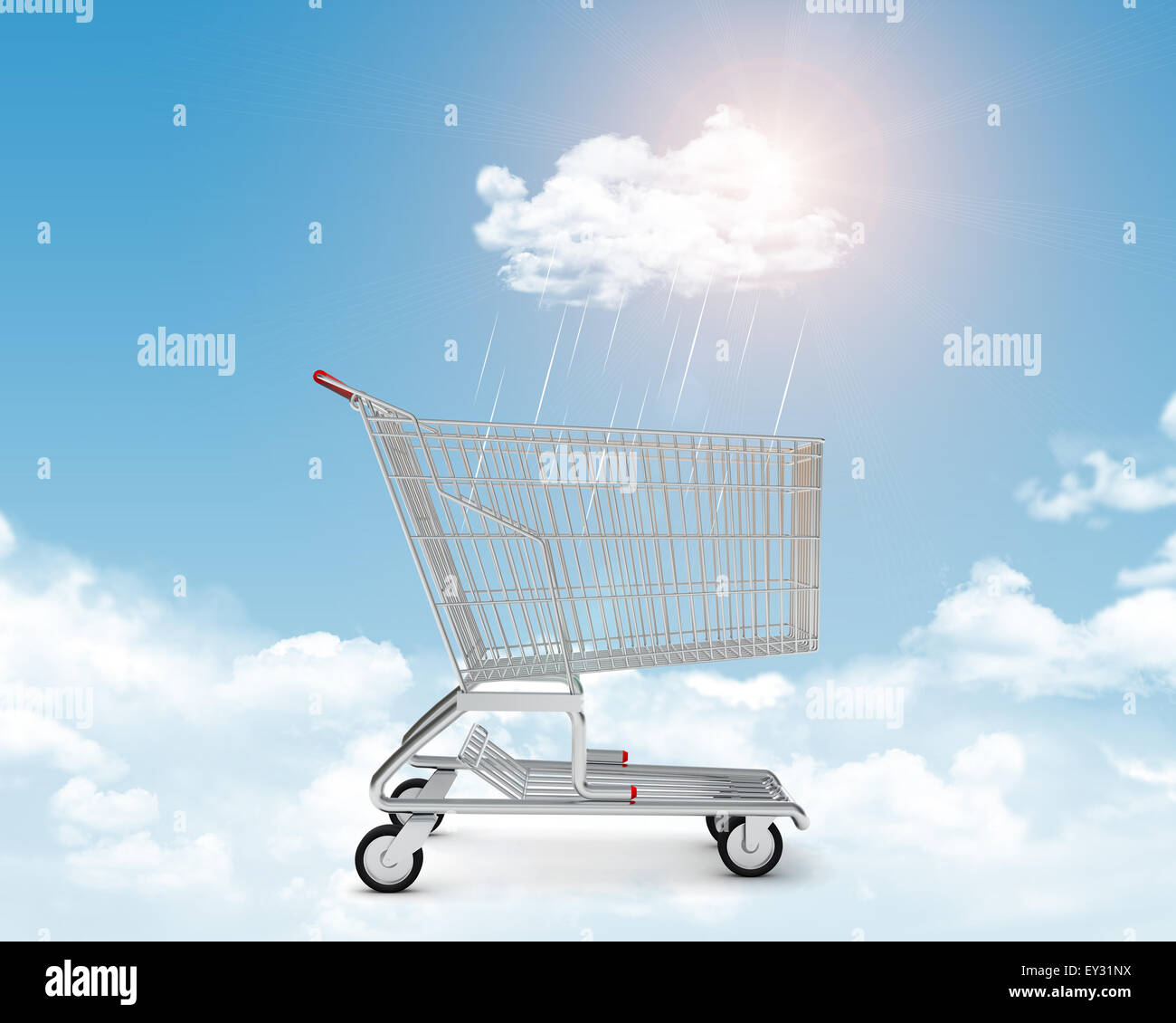 Shopping cart on clouds under rain Stock Photo - Alamy