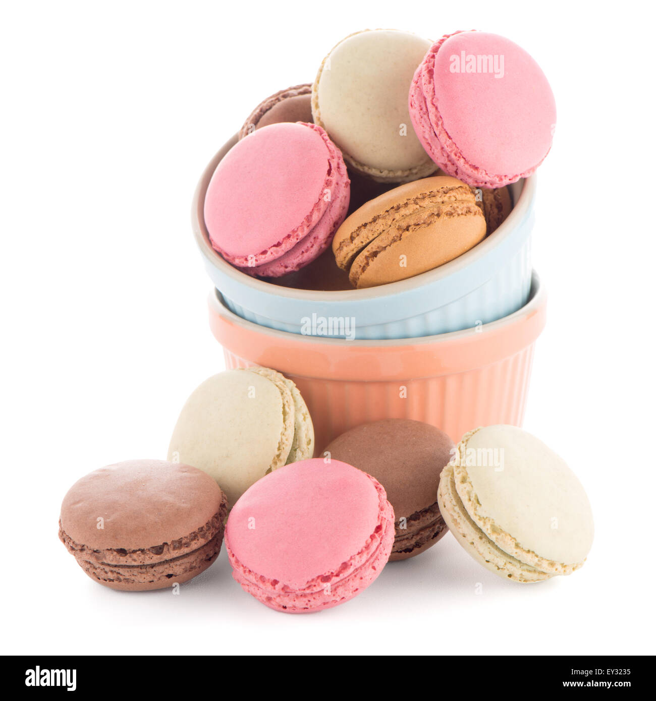 Colorful French Macarons on the white background Stock Photo - Alamy