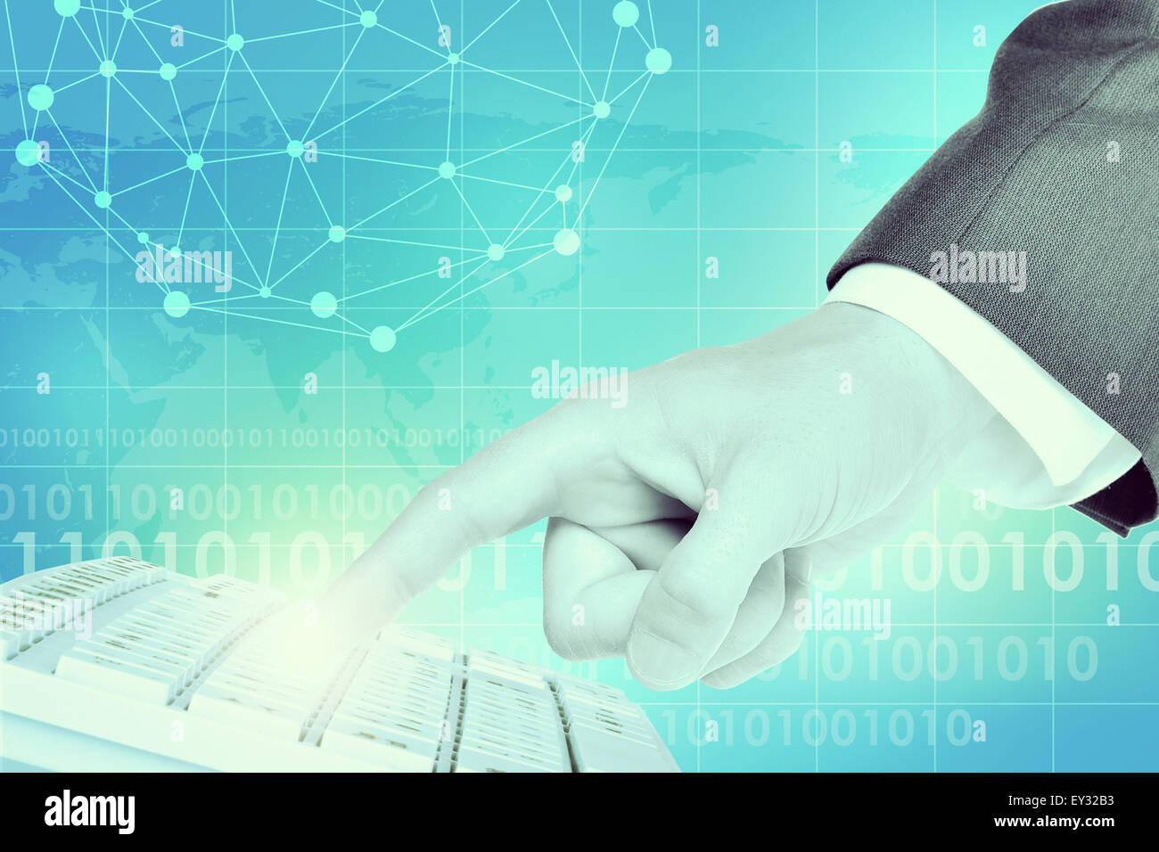 Businessmans hand touching keyboard Stock Photo - Alamy