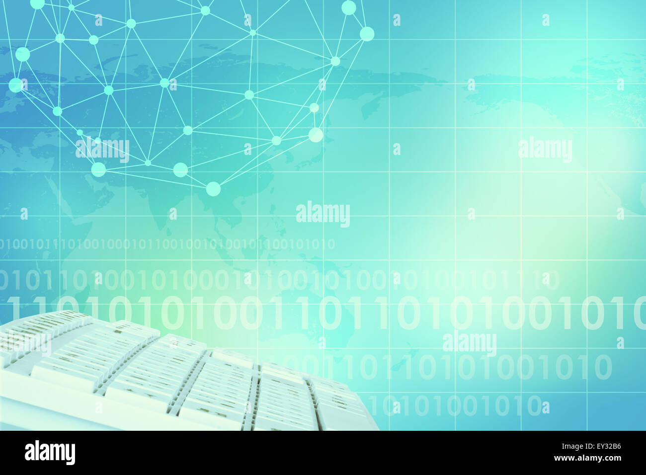 Keyboard on blue world map background Stock Photo - Alamy