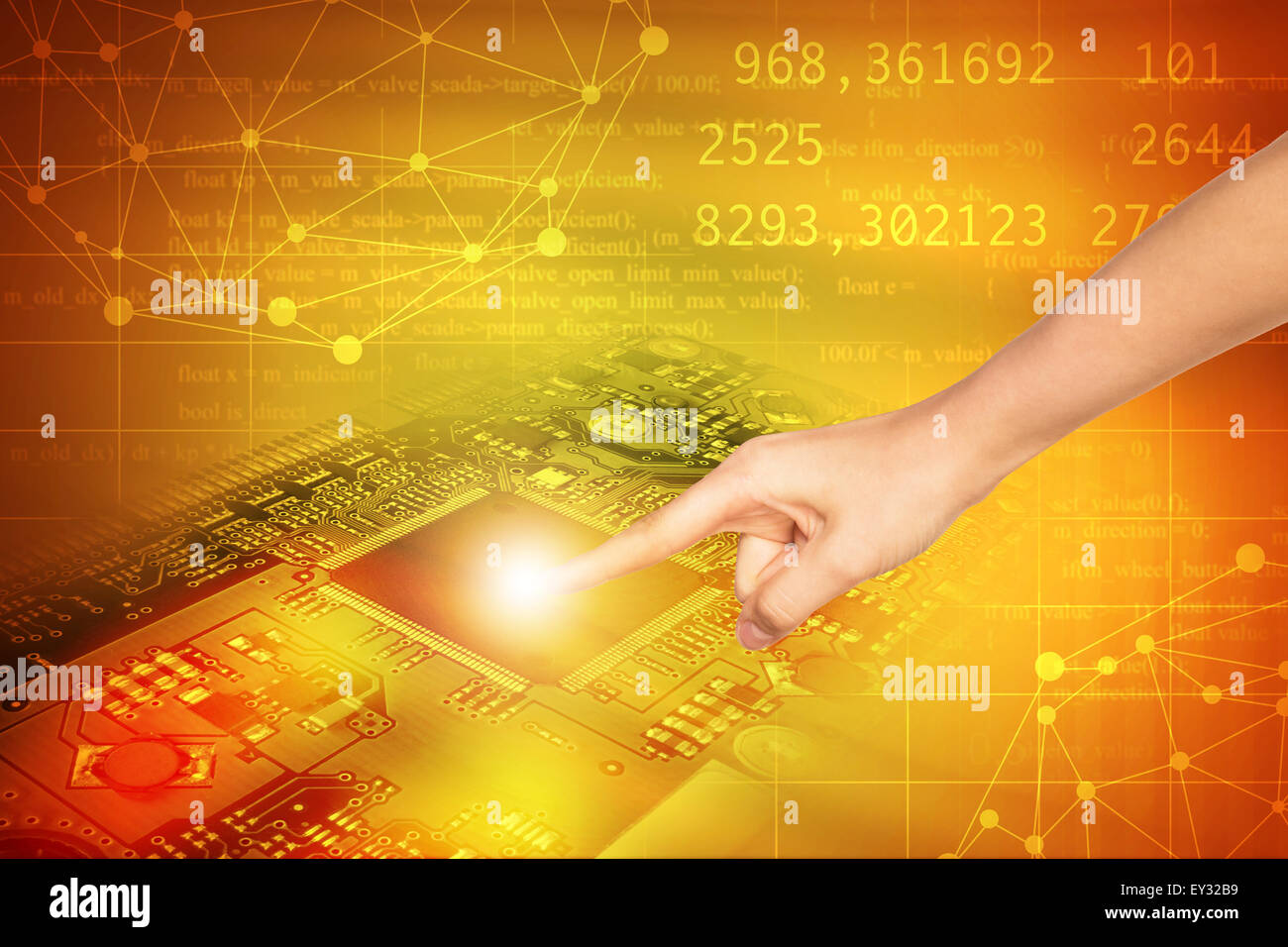 Humans finger touching motherboard Stock Photo - Alamy