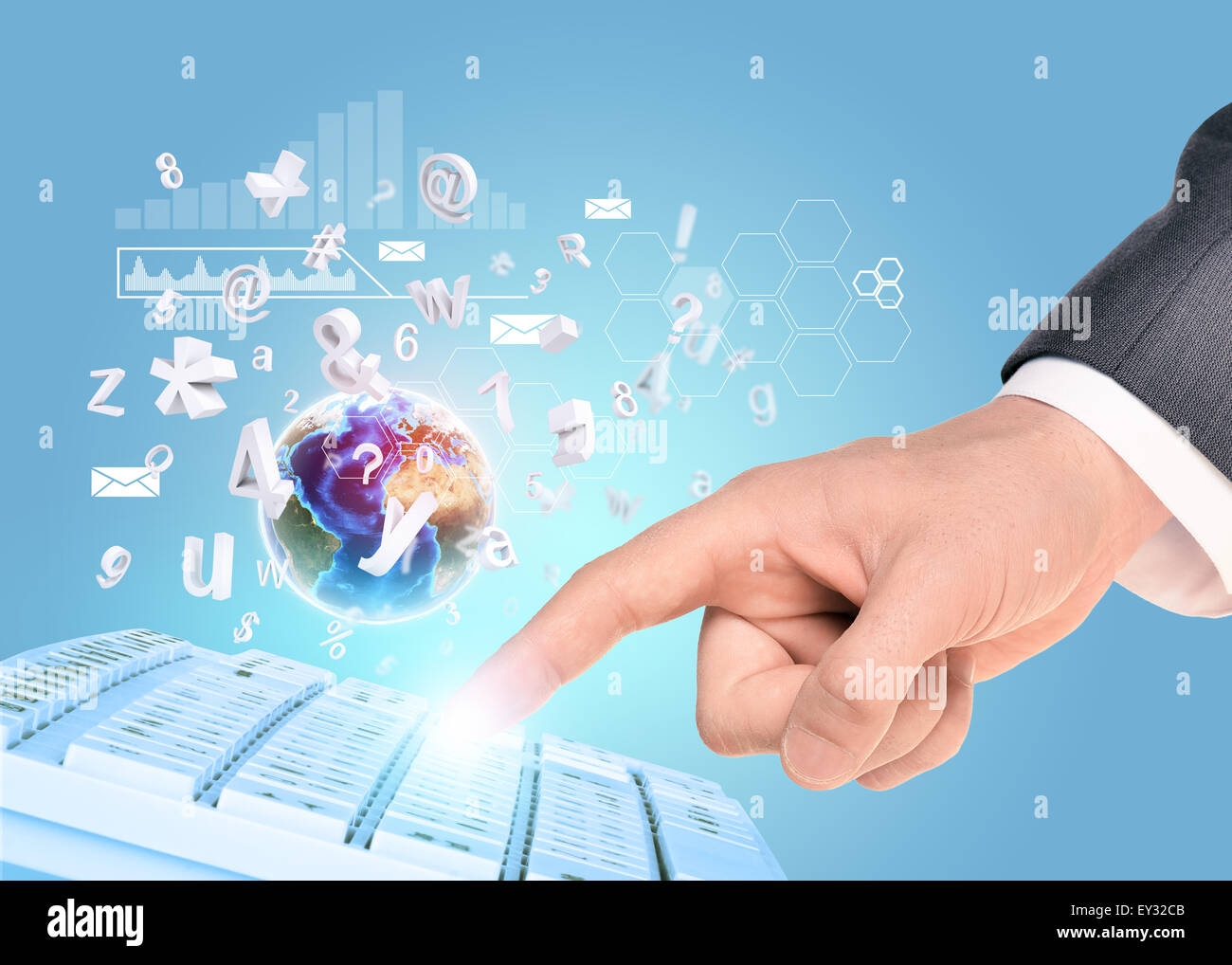 Businessmans hand with graphical charts Stock Photo - Alamy