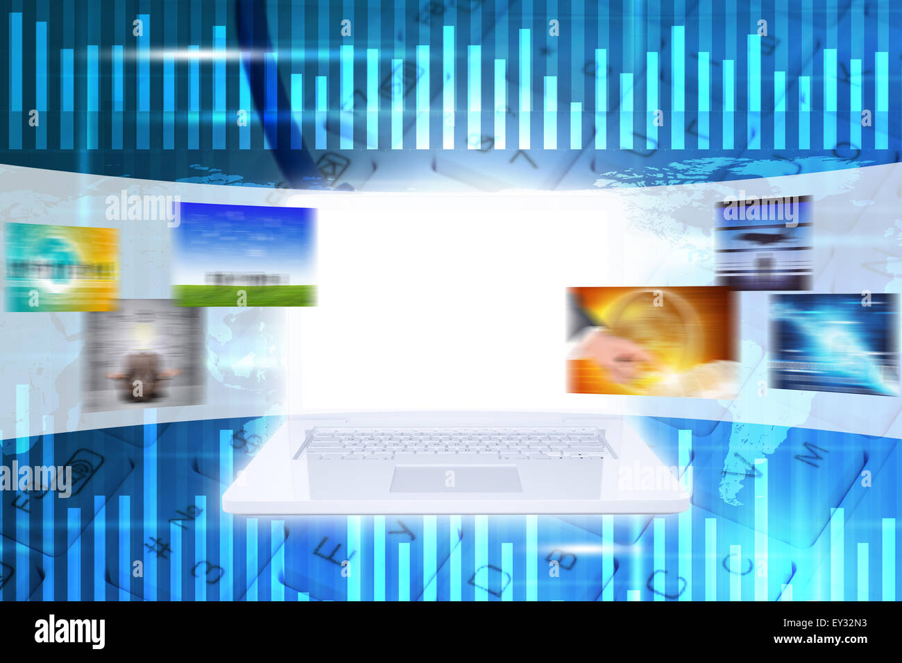 Laptop and world map with keyboard Stock Photo - Alamy