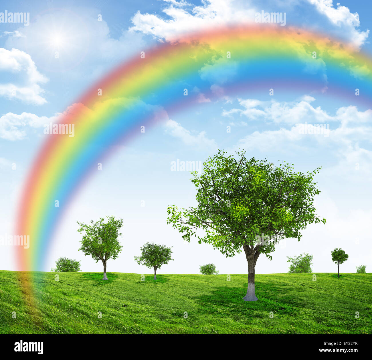 Landscape with rainbow Stock Photo - Alamy