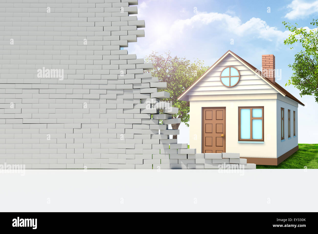 House in broken wall Stock Photo - Alamy