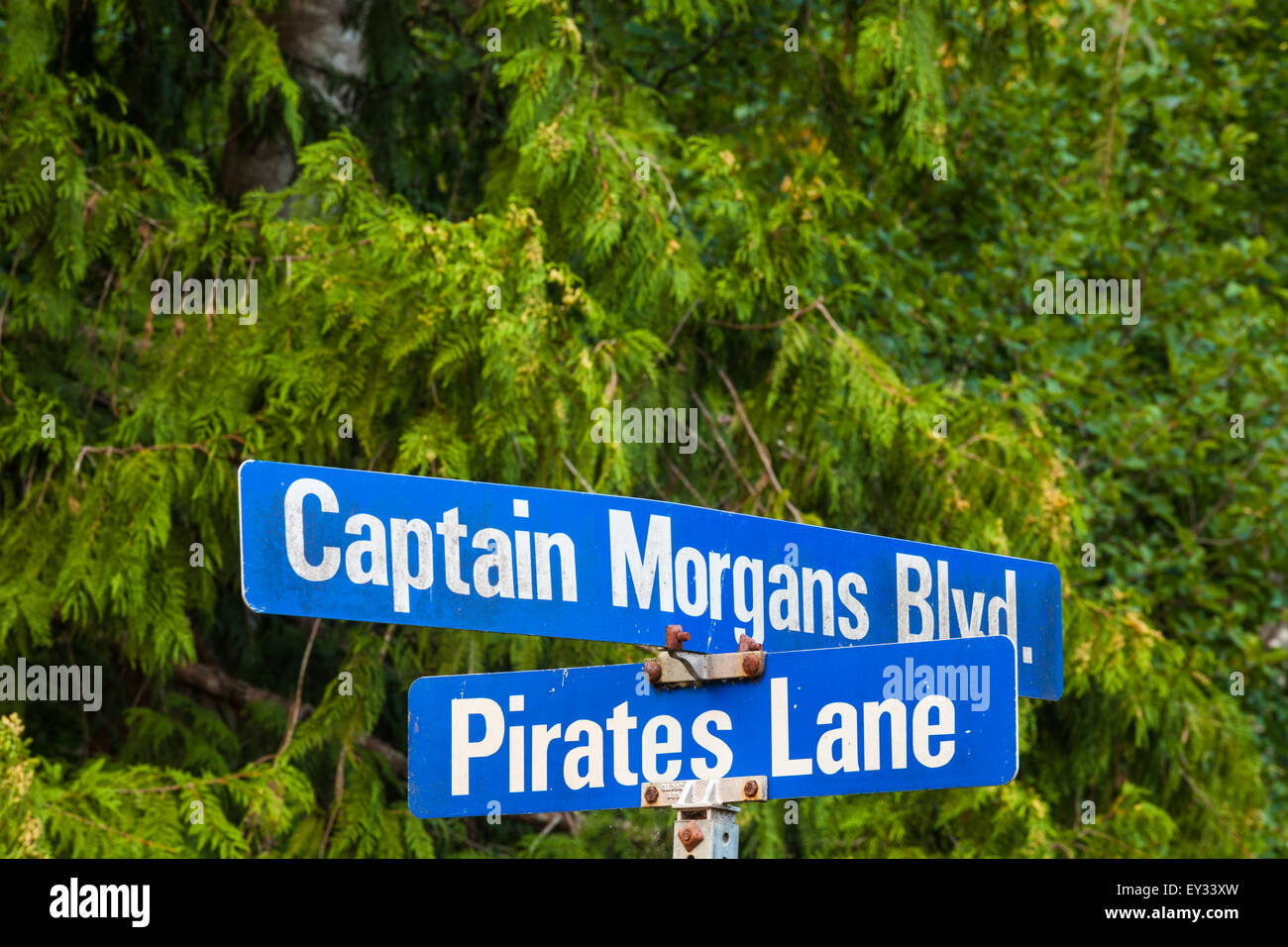 Street signs on the pirate themed Protection Island, Nanaimo, Canada ...