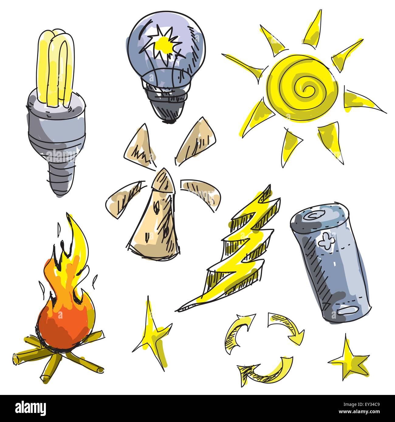 Colored drawn graphic pictures on white. Vector illustration Stock ...