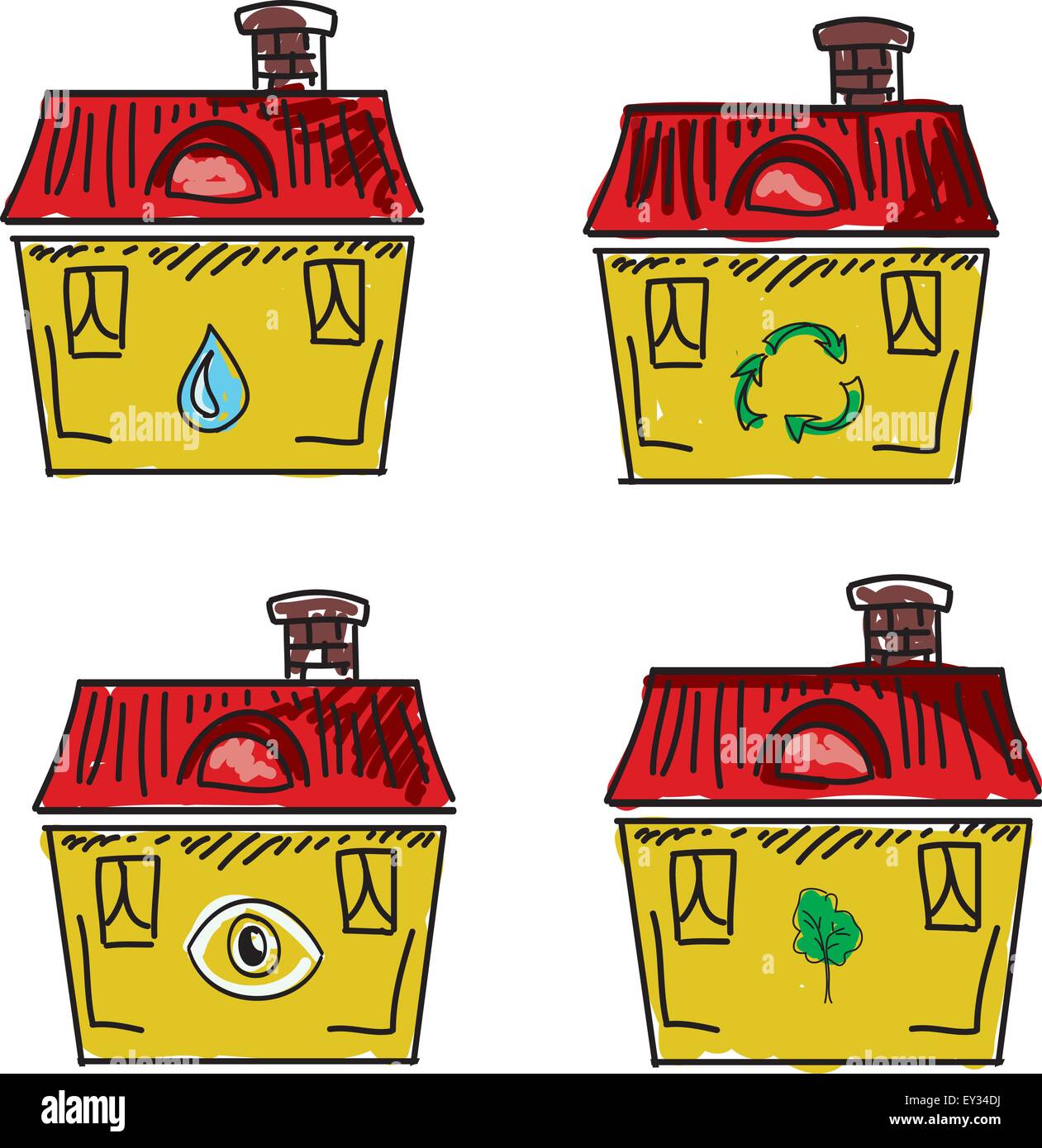 Set of houses with red roofs. Vector illustration Stock Vector Image ...