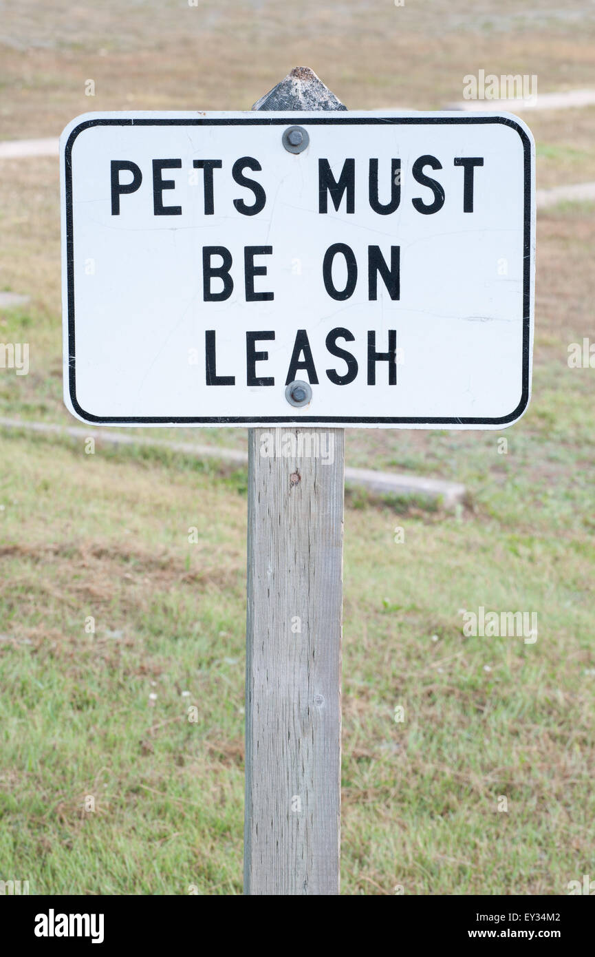 Closeup view of pets must be on leash sign Stock Photo - Alamy