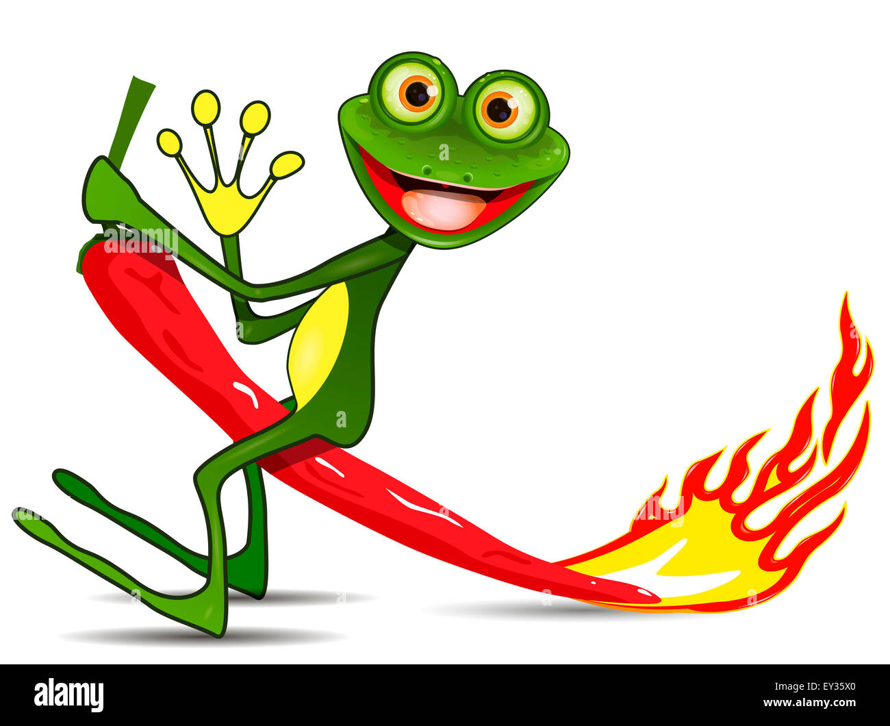 Illustration merry green Frog on hot pepper Stock Photo - Alamy