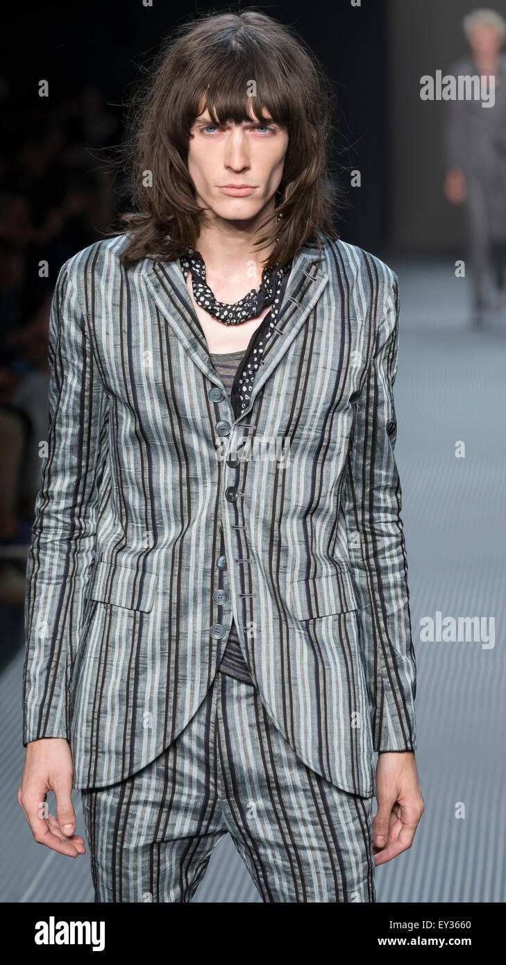 NEW YORK, NY - JULY 16, 2015: Justin Gossman walks the runway at John ...