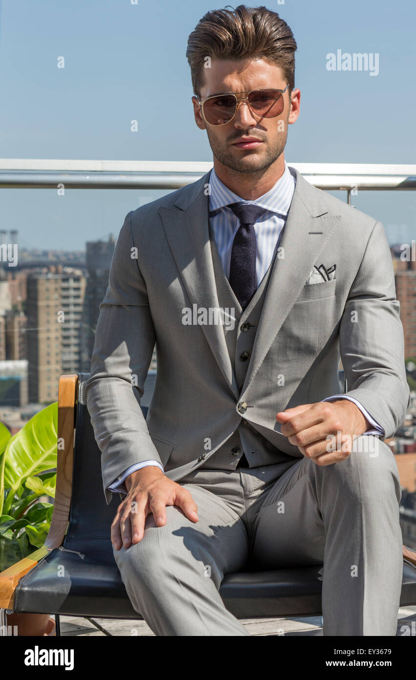 NEW YORK, NY - JULY 16, 2015: Ryan Allan poses at Hickey Freeman ...