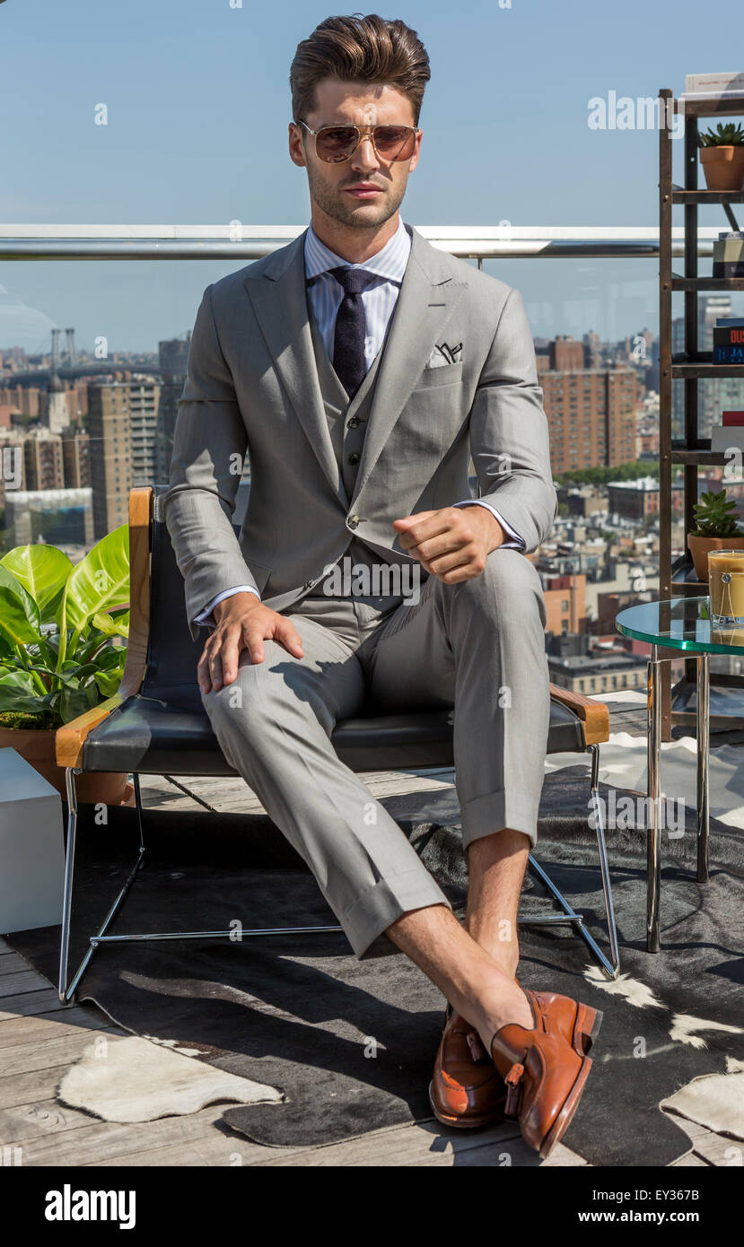 NEW YORK, NY - JULY 16, 2015: Ryan Allan poses at Hickey Freeman ...