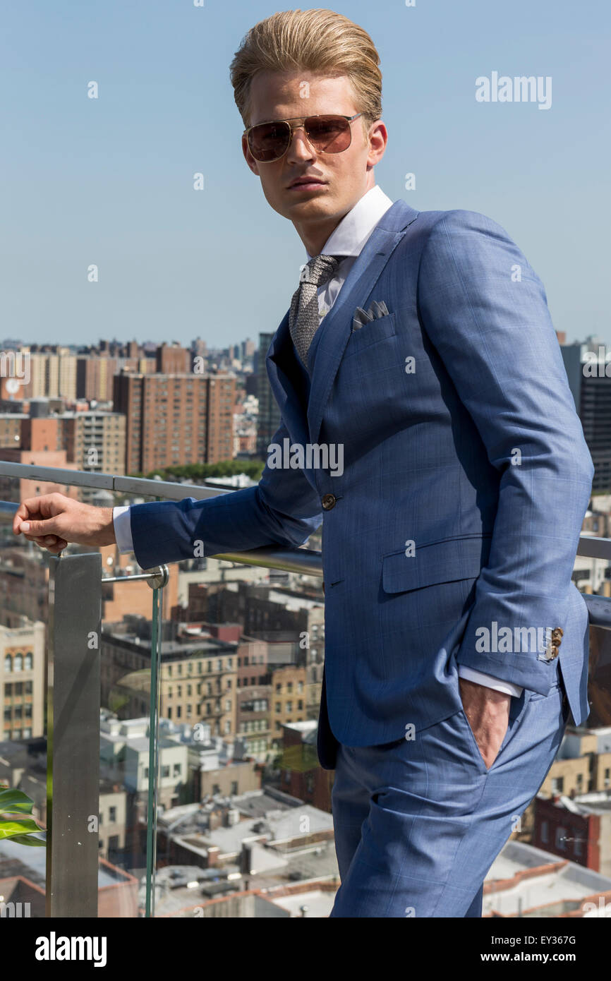 NEW YORK, NY - JULY 16, 2015: Taylor Ashmore poses at Hickey Freeman ...