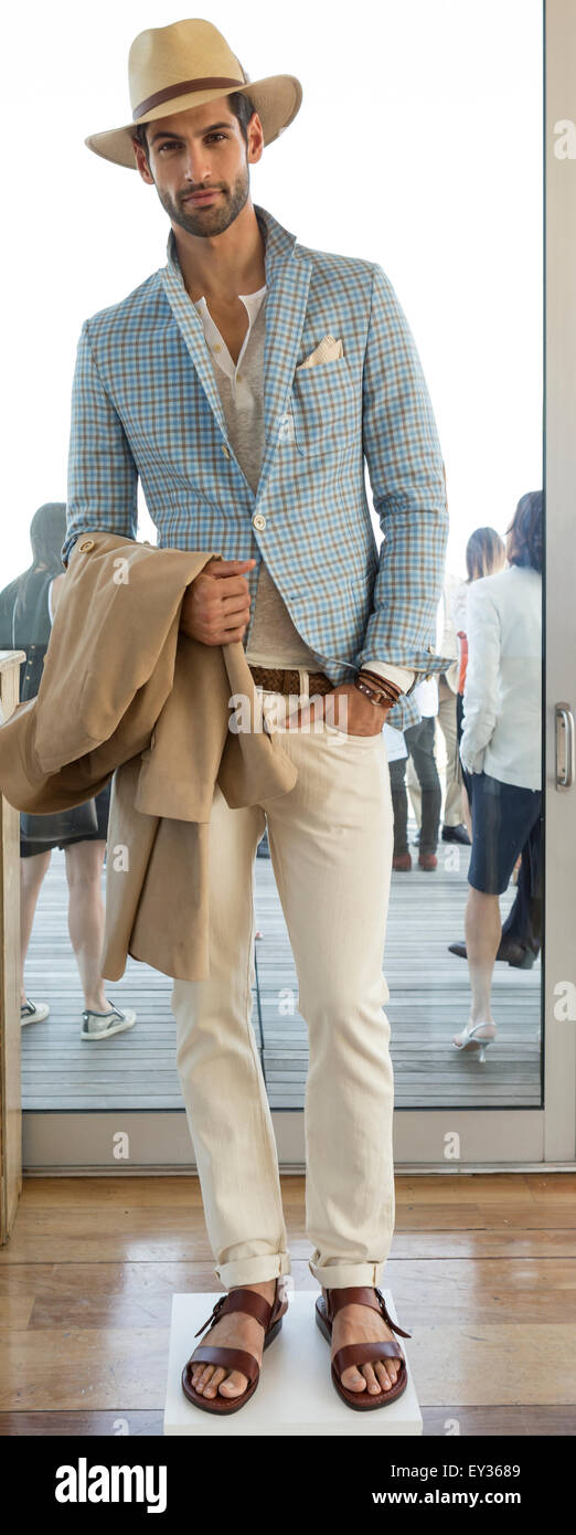 NEW YORK, NY - JULY 16, 2015: Adam Caldera poses at Hickey Freeman ...