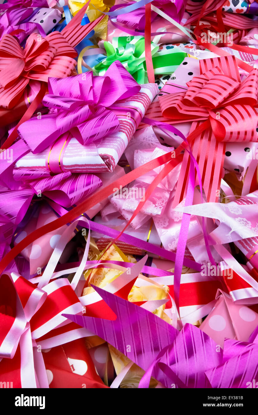 Colourful gifts wrapped up Stock Photo - Alamy