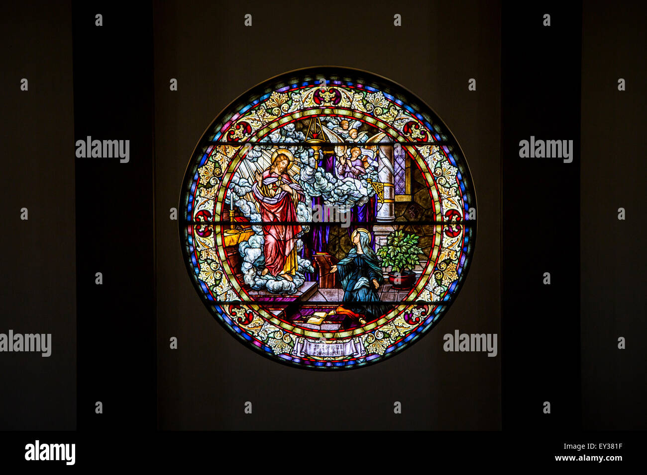 A stained glass window in the Immaculate Conception Church near ...